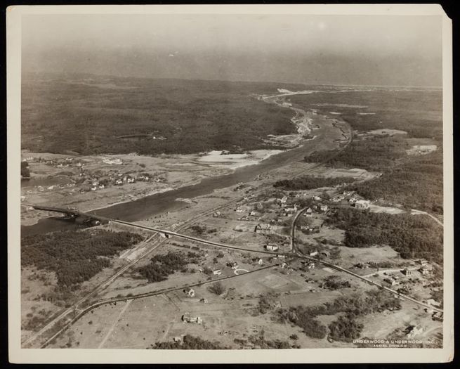 An aerial view of the Cape Cod Canal and its surrounding landscape ...