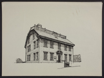 [Untitled line drawing of Hunter House.] | Historic New England