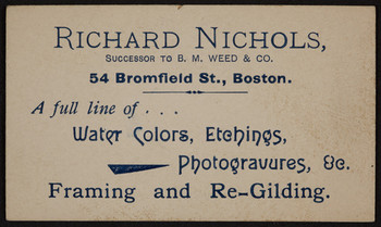 Business card for Richard Nichols, artist, 54 Bromfield Street, Boston ...