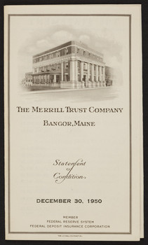 Brochure for The Merrill Trust Company, Bangor, Maine, December 30 ...