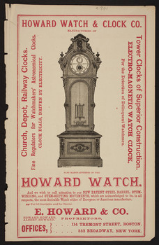 Advertisement for Howard Watch & Clock Co., E. Howard & Co., 114 ...