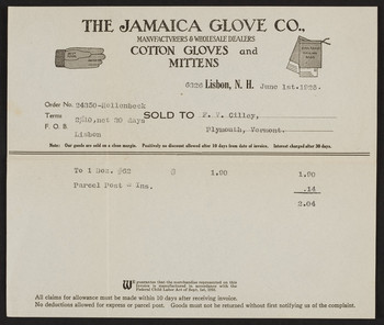 Trade card for The Jamaica Glove Co., cotton gloves and mittens, Lisbon ...