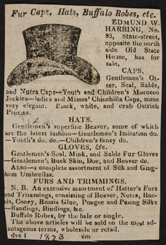 Advertisement for fur caps, hats, buffalo robes, etc., Edmund W ...