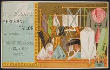 Trade card for P.J. Boland, merchant tailor, North Adams, Mass ...