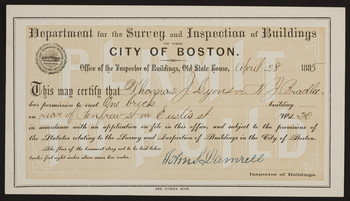 Building permit from the Department for the Survey and Inspection of ...