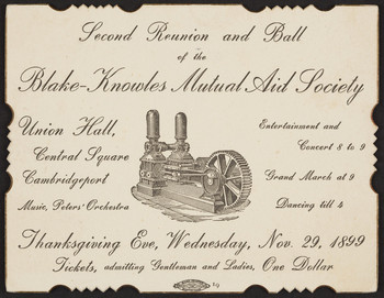 Invitation for the second reunion and ball, Blake-Knowles Mutual Aid ...