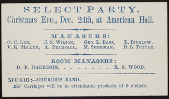 Ticket for select party, Christmas Eve, Dec. 24th at American Hall ...