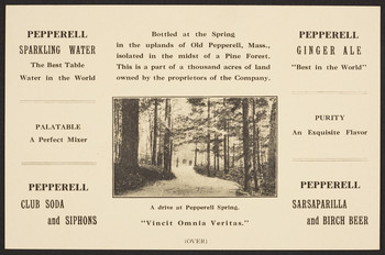Trade card for the Pepperell Spring Water Co., Pepperell Mass., dated ...