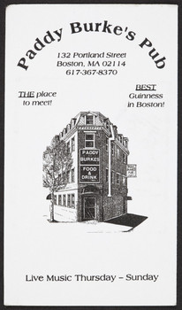 Trade card for Paddy Burke's Pub, 132 Portland Street, Boston, Mass ...