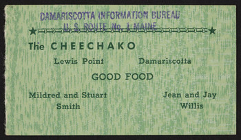 Trade card for the Cheechako, restaurant, Lewis Point, Damariscotta ...
