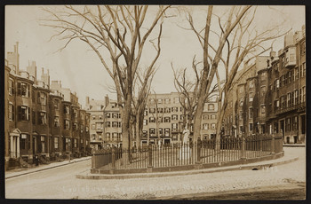 Postcard, Louisburg Square, Aristides the Just statue, Boston, Mass ...
