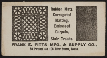 Trade card for Frank E. Fitts Mfg. & Supply Co., rubber mats ...