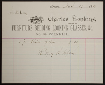 Billhead for Charles Hopkins, dealer in furniture, bedding, looking ...