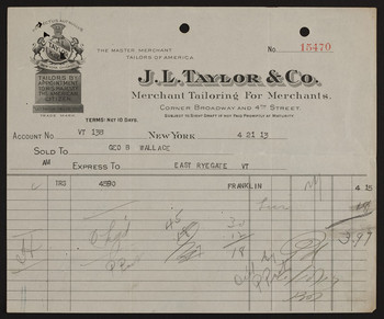 Billheads for J.L. Taylor & Co., merchant tailoring for merchants ...