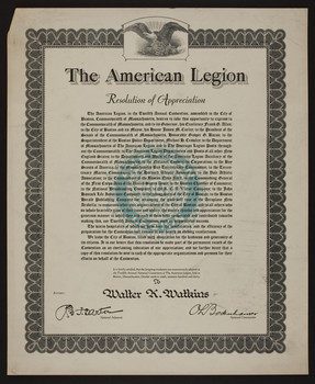 American Legion resolution of appreciation | Historic New England