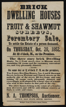 Broadside for brick dwelling houses in Fruit and Shawmut Streets ...