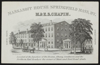 Trade card for Massasoit House, corner of Main and Rail Road Streets ...