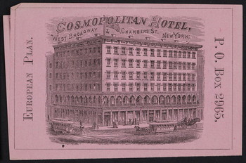 Brochure for the Cosmopolitan Hotel, corner Chambers Street & West ...