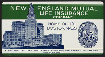 Trade card for the New England Mutual Life Insurance Company, Boston ...