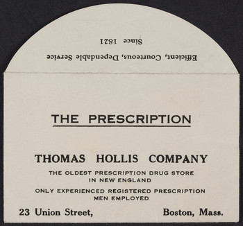 Prescription envelope for the Thomas Hollis Company, drugstore, 23 ...