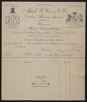 Billhead for Mark W. Cross & Co., London Harness Agency, makers of ...