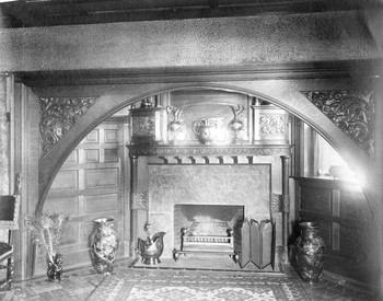 Interior view of unidentified house, hall fireplace mantel, Longwood ...
