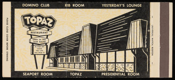 Topaz Restaurant matchbook cover | Historic New England