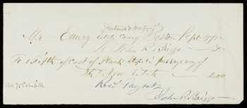 Receipt for John R. Briggs, woodworking, 75 Cornhill, Boston, Mass ...