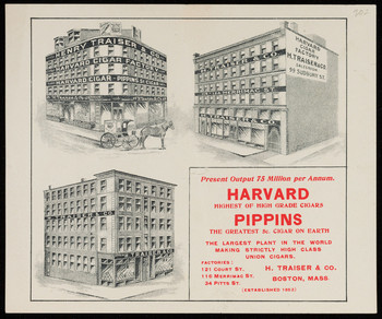 Handbill for Harvard Pippins, cigars, H. Traiser & Co., Boston, Mass ...