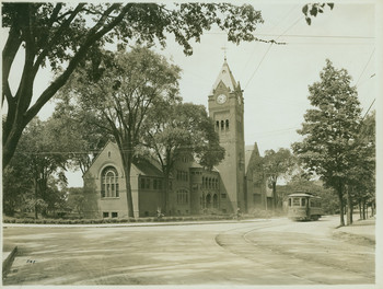 Exterior view of the Winchester Town Hall and Library, Winchester, Mass ...