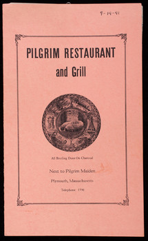 Menu, Pilgrim Restaurant and Grill, Plymouth, Mass. | Historic New England
