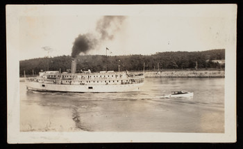 Cape Cod Canal steamship and small boat | Historic New England