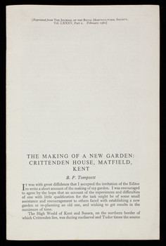 Making of a new garden, Crittenden House, Matfield, Kent, B.P. Tomsett ...
