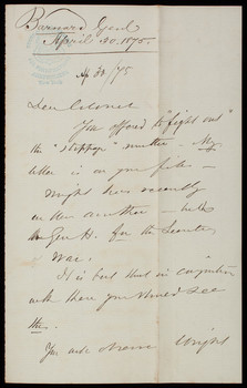 General [John G.] Barnard to Thomas Lincoln Casey, April 30, 1875 ...