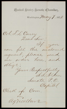 S. S. Alden to Thomas Lincoln Casey, May 7, 1878 | Historic New England