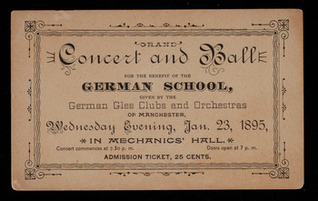 Ticket, grand concert and ball for the benefit of the German School ...