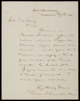 [Samuel] J. Randall to Thomas Lincoln Casey, February 16, 1880 ...