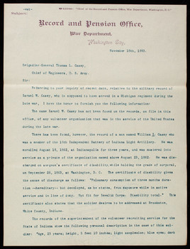 Colonel Fred Ainsworth to Thomas Lincoln Casey, November 18, 1893 ...