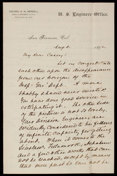 [George Henry] Mendell to Thomas Lincoln Casey, August 4, 1892 ...