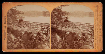Stereograph of rustic bridge and Lake Waban, Hunnewell Estate ...