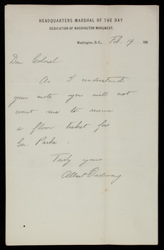 Albert Ordway to Thomas Lincoln Casey, February 19, 1885 | Historic New ...