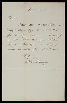 Albert Ordway to Thomas Lincoln Casey, November 11, 1885 | Historic New ...