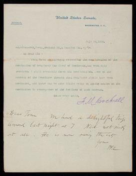 F. M. Cockrell to Mr. Alexander; [Edward P. Alexander] to Thomas ...