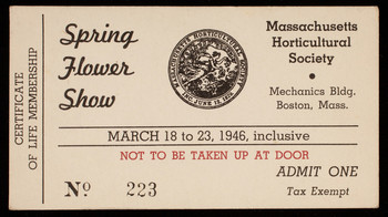 Trade card, spring flower show, March 18-23, 1946 inclusive ...