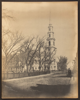 View of Boston Common and the Park Street Church from Tremont Street ...