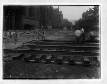 Tracks details concrete poling boards under ties Boy St. corner ...